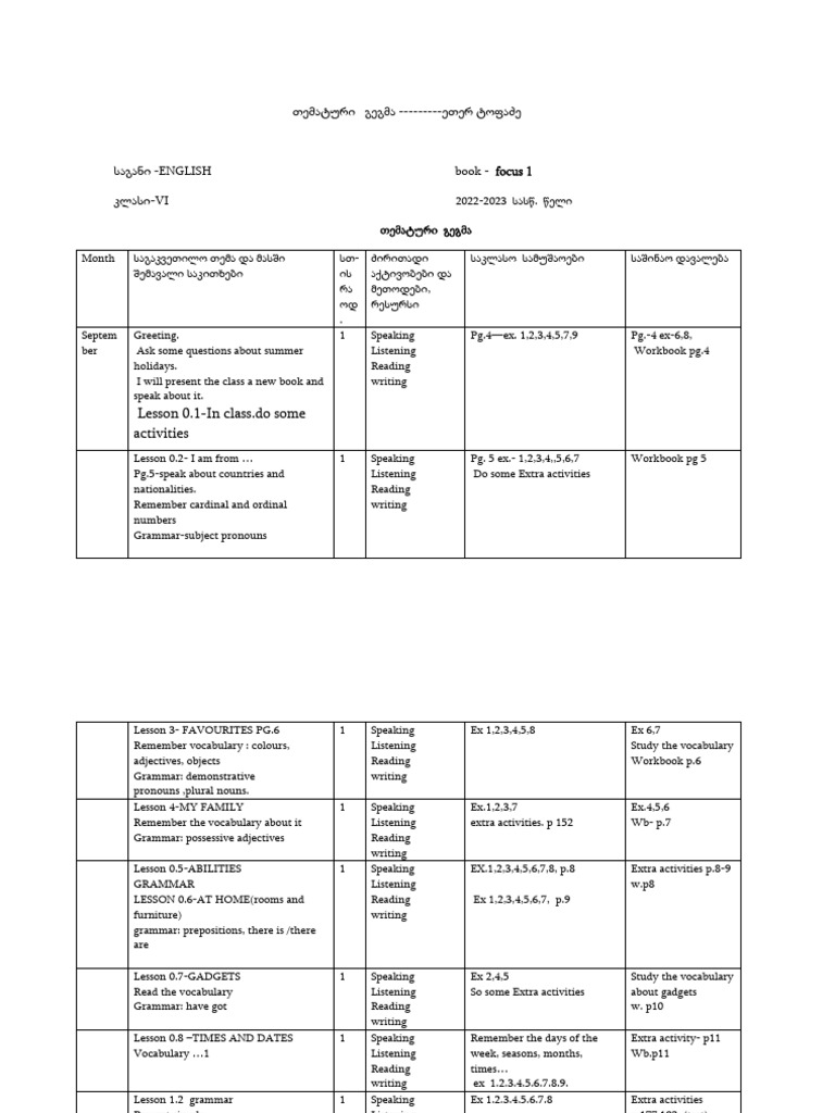 თემატური მე 6 კლასის focus 1 | PDF | Vocabulary | Pronoun