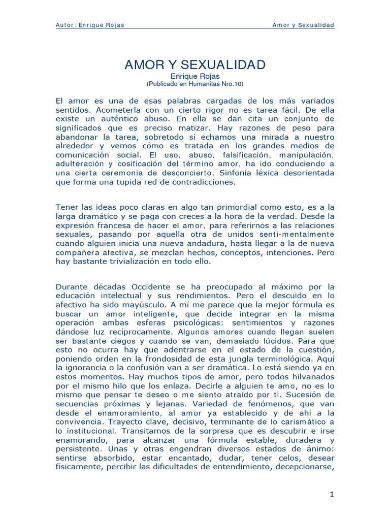 Amor y Sexualidad Enrique Rojas | PDF
