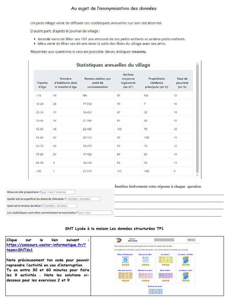 Les données structurées TP1 Castor et anonymisation | PDF