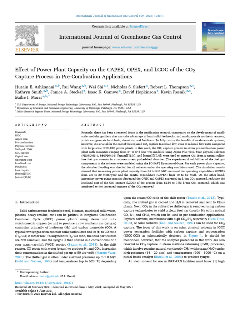 Capex y Opex Selexol | PDF
