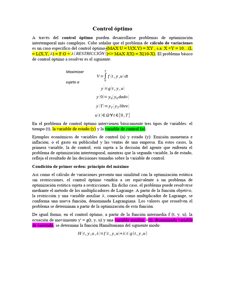 Control Óptimo EJERCICIOS | PDF