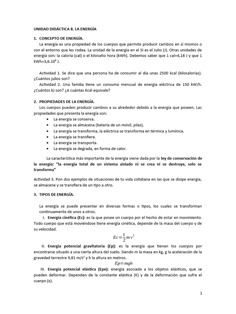 UNIDAD DIDÁCTICA 8. Energía | PDF | Energía renovable | Energía solar