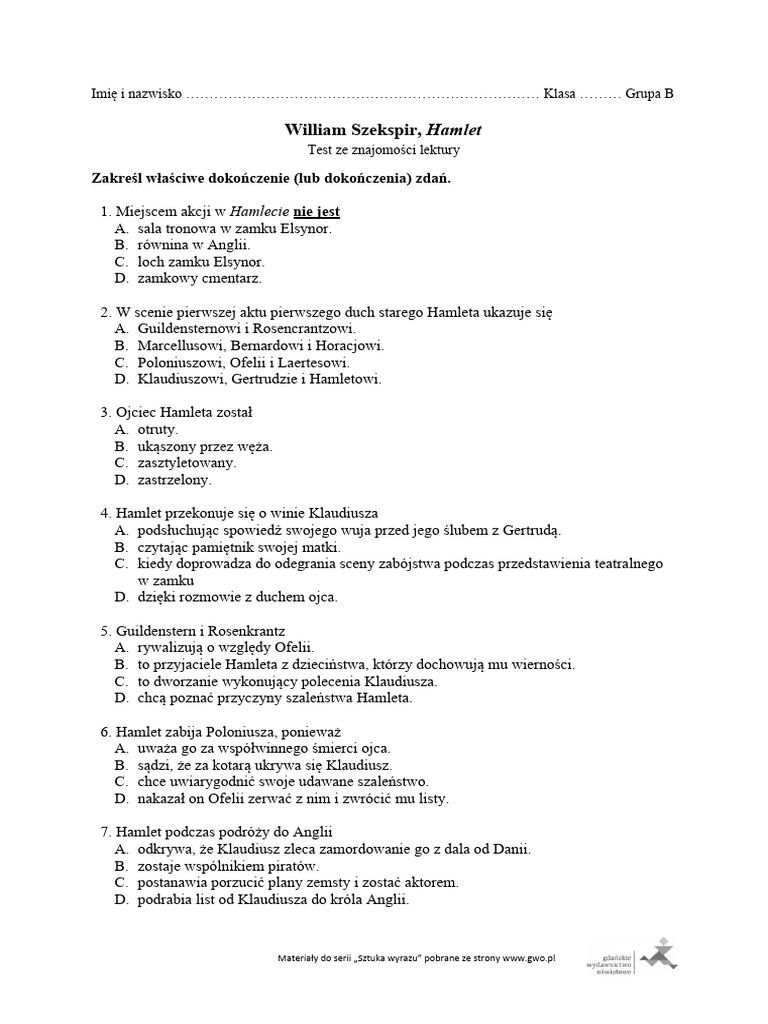 Sprawdz Nas - Test Hamlet B | PDF