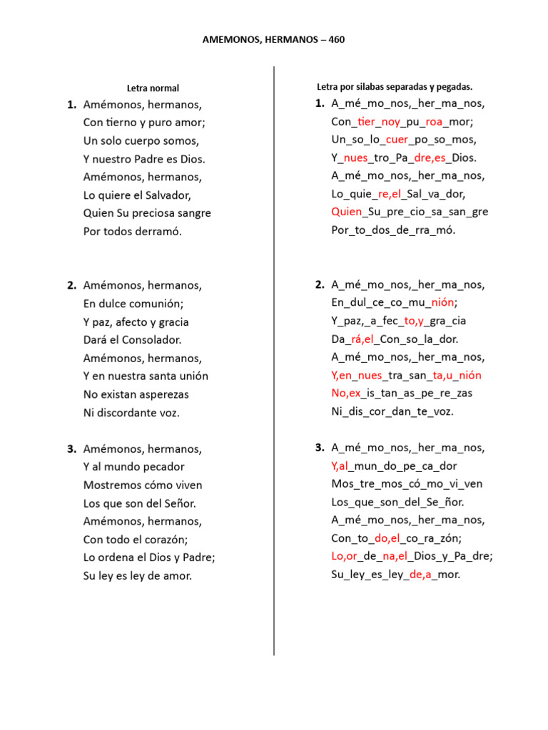 Amémonos, Hermanos: Himno de Amor y Unidad | PDF