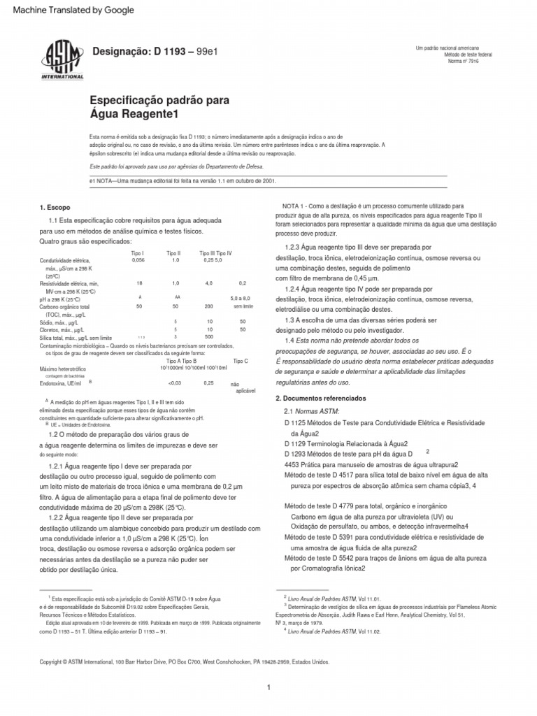 ASTM D1193-99 Standard Specification For Reagent Water | PDF