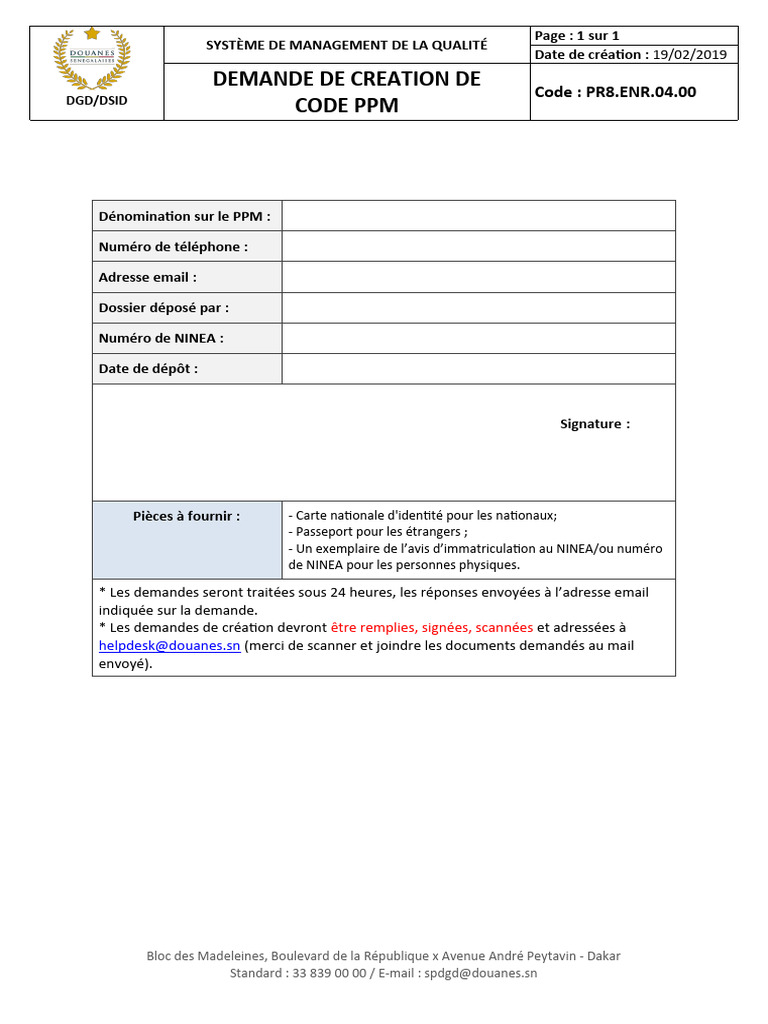 Demande Creation de Code PPM | PDF