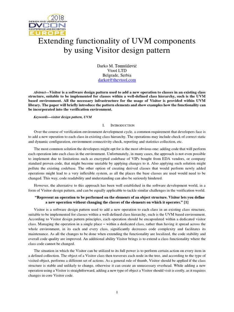 Extending Functionality of Uvm Components by Using Visitor Design ... Extending Functionality of Uvm Components by Using Visitor Design ...