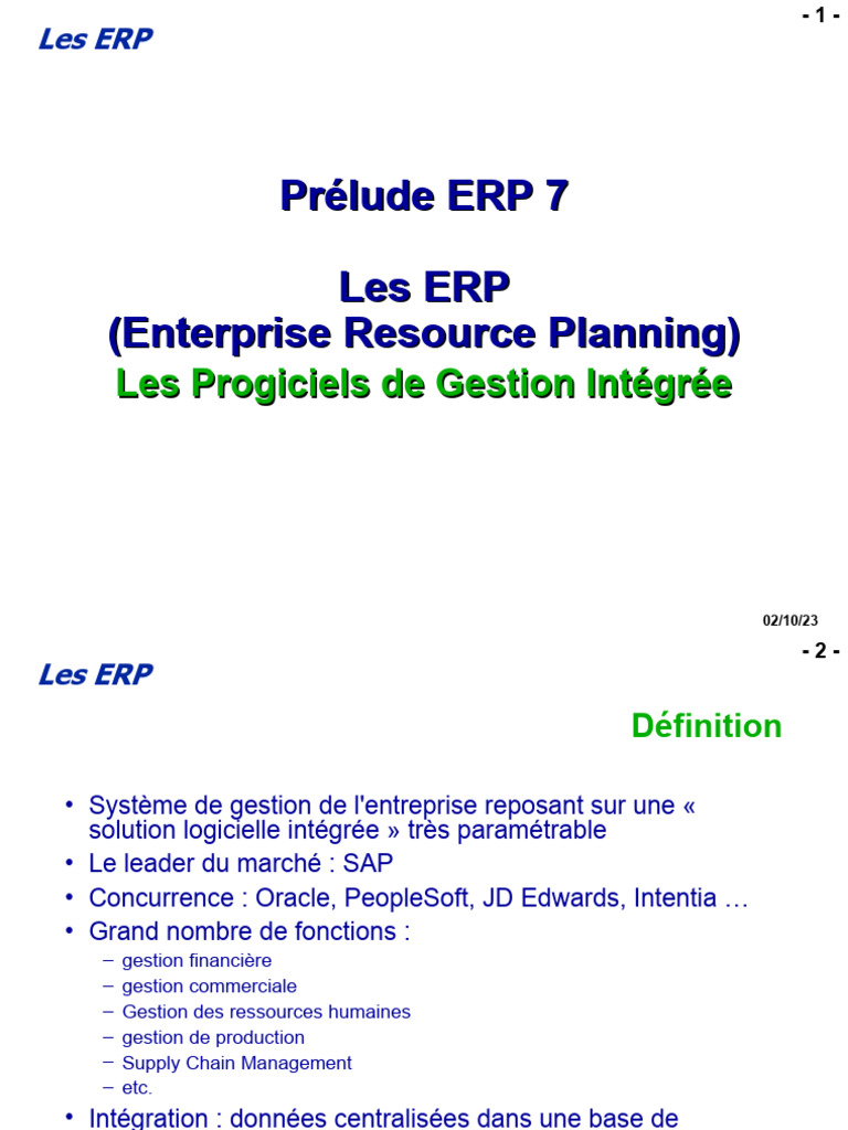 Prélude ERP 7 : Gestion Intégrée | PDF