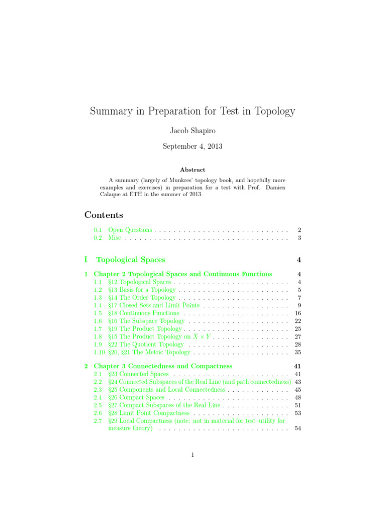 Topology Summary Notes | PDF