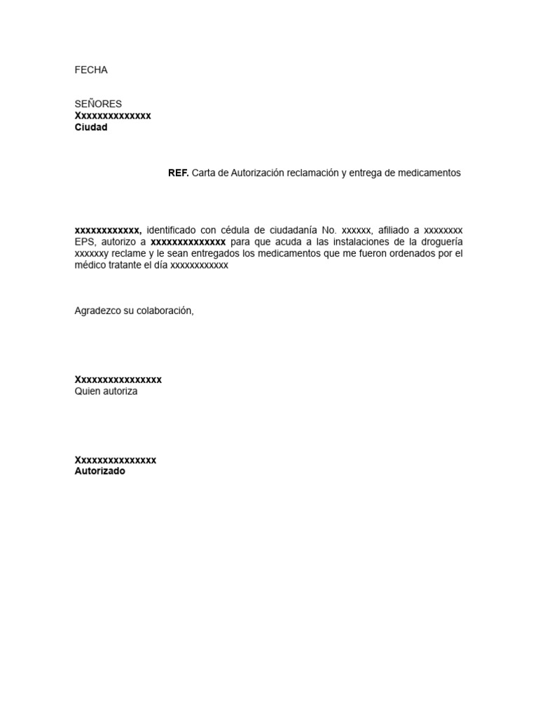 Autorización Entrega De Medicamentos A Tercero Pdf