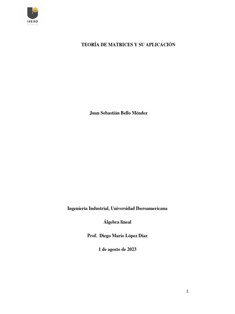 Juan Sebastian Bello - Algebra Lineal | PDF | Matriz (Matemáticas) | Determinante