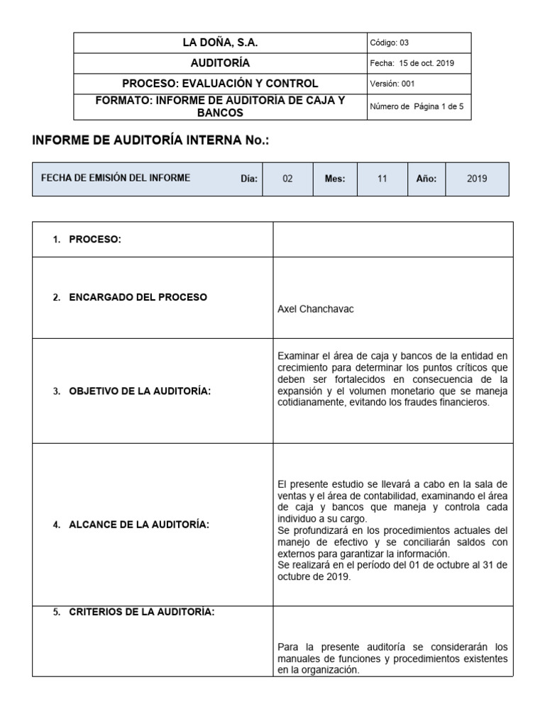 Informe de Auditoria Interna | PDF | Auditoría | Business