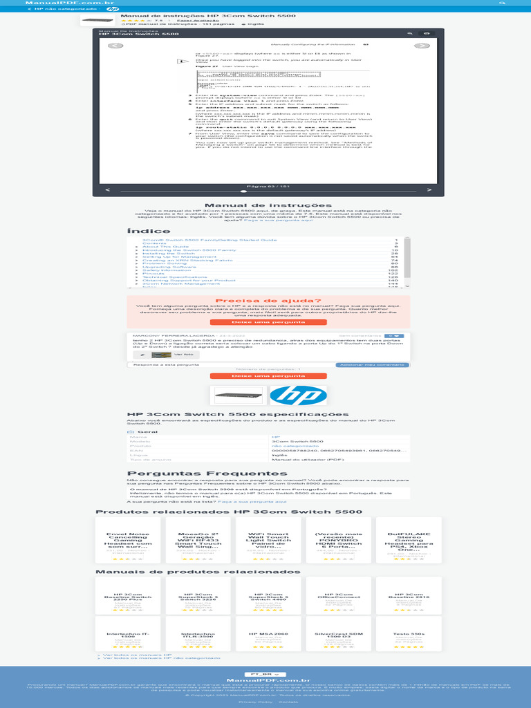 Manual de Instruções HP 3com Switch 5500 (151 Páginas) | PDF