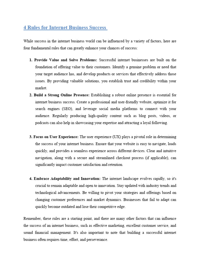 4 Essential Rules for Online Business Success | PDF