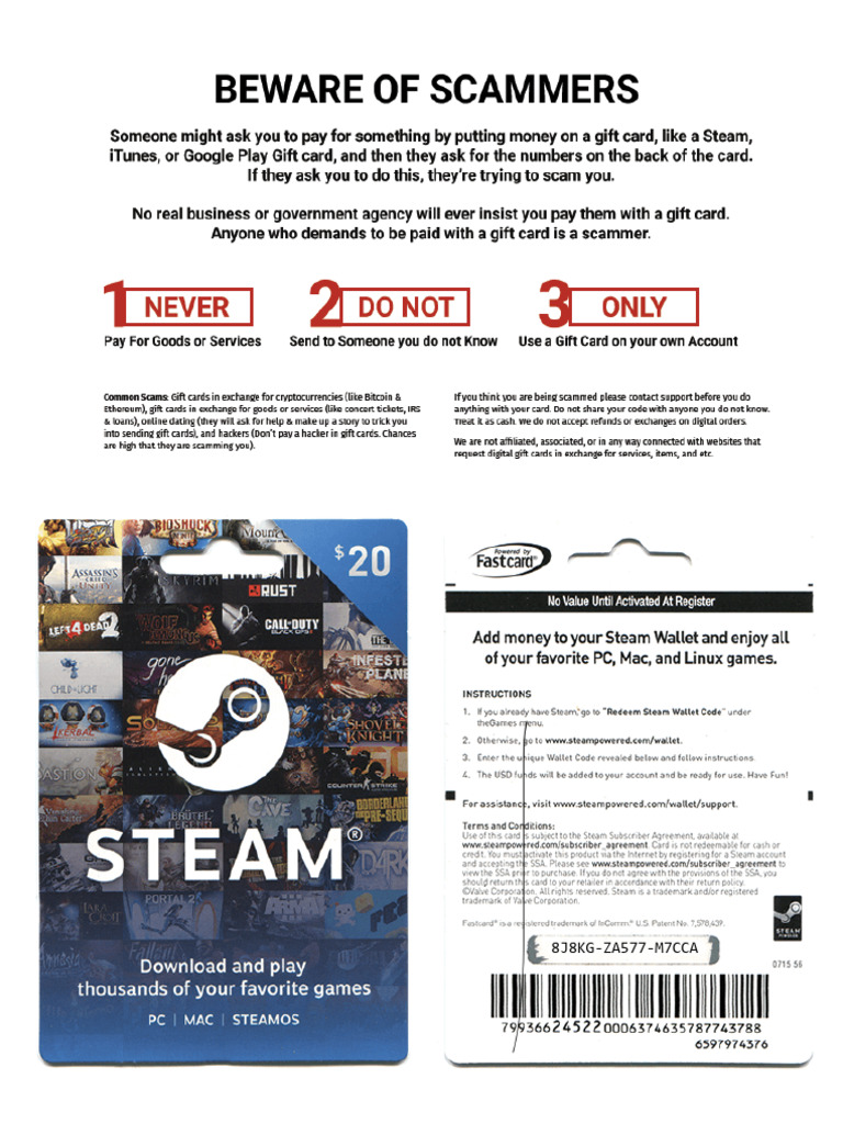 $20 USA Steam Gift Card | PDF
