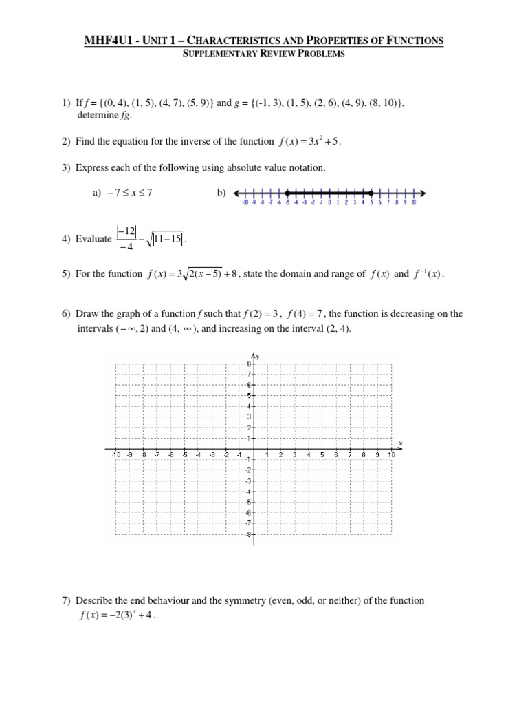 Unit 1 Supplementary Review | PDF | Function (Mathematics ...