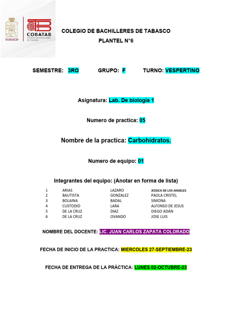 Portada Laboratorio 3fv Biología 1 5ta. Practica | PDF
