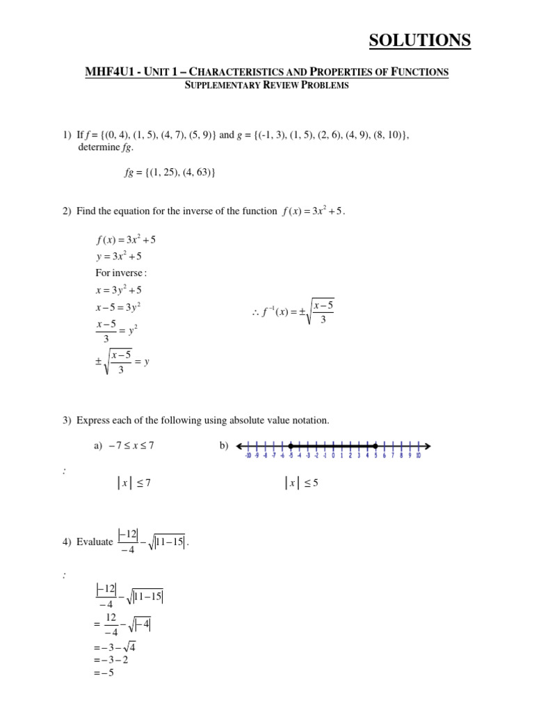 Unit 1 Supplementary Review - Solutions | PDF