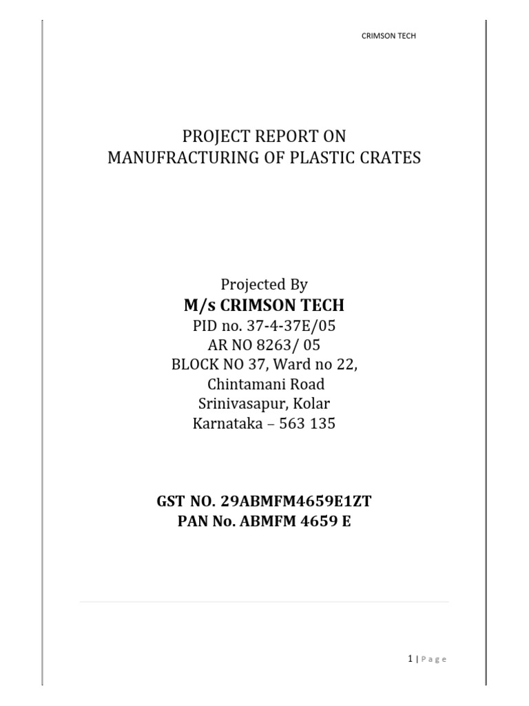 Project Report On Manufacturing of Plastic Crated | PDF