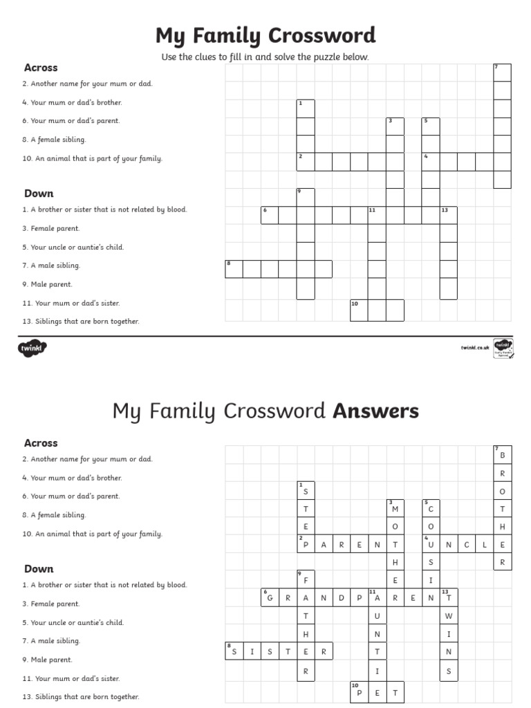 My Family Crossword Puzzle | PDF | Crossword | Word Puzzles