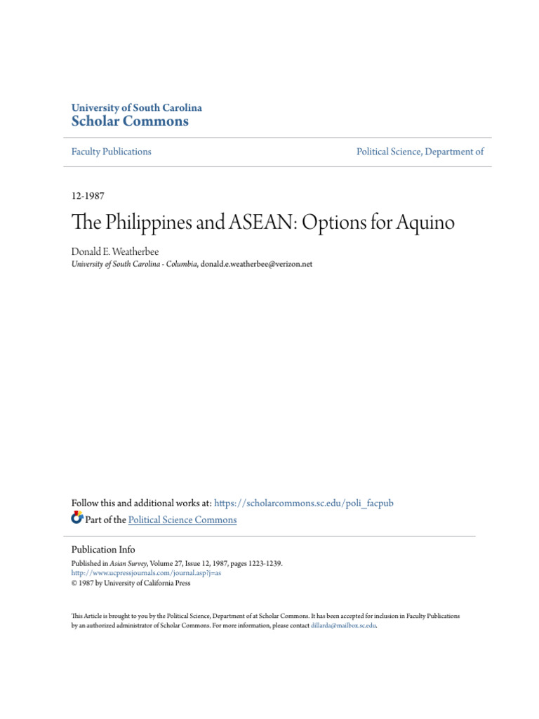 The Philippines and ASEAN - Options For Aquino | PDF