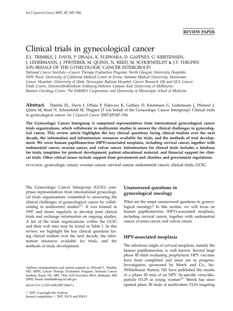 Clinical Trials in Gynecological Cancer | PDF