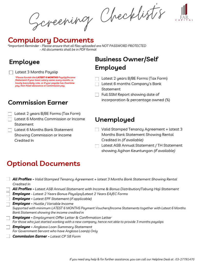 Financial Screening Checklist | PDF | Employment | Personal Finance