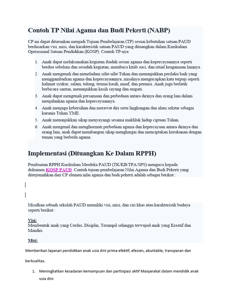 Contoh TP Nilai Agama Dan Budi Pekerti | PDF