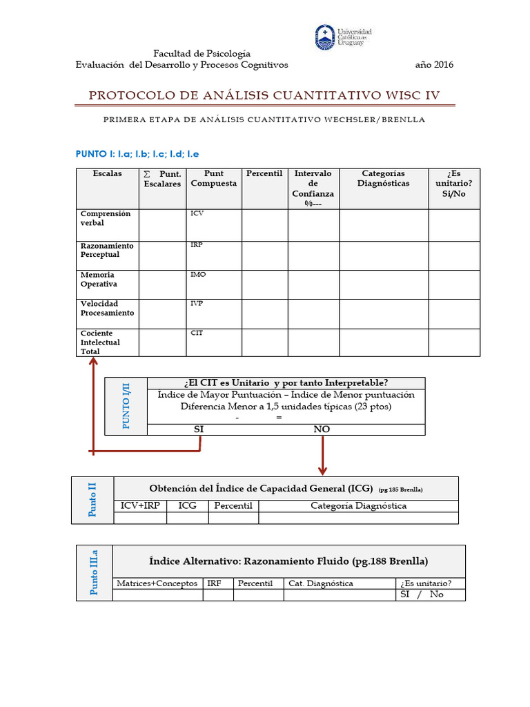 Protocolo Análisis Cuantitativo WISC IV (Tabla) | PDF