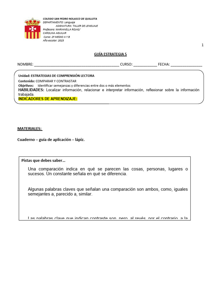 Guía Comparar y Contrastar 1º Medio | PDF