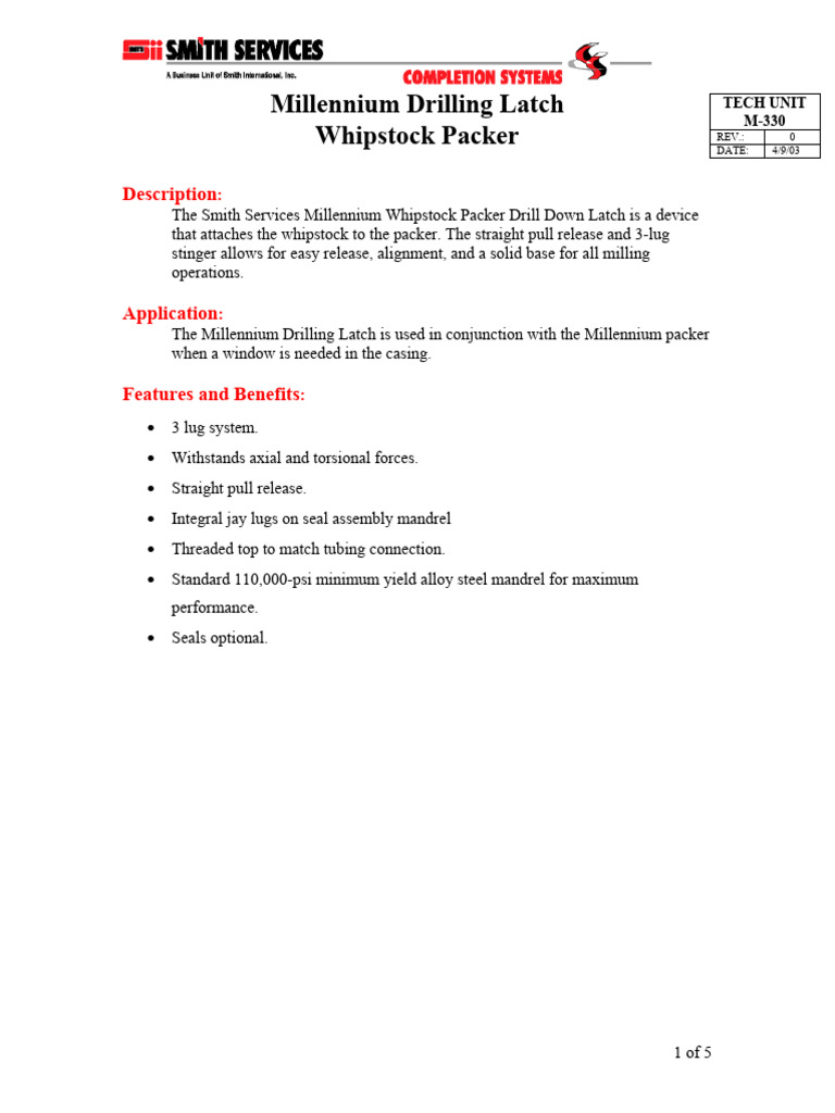 Millenium Drilling Lacht Wipstock Packer | PDF | Mechanical Engineering | Tools