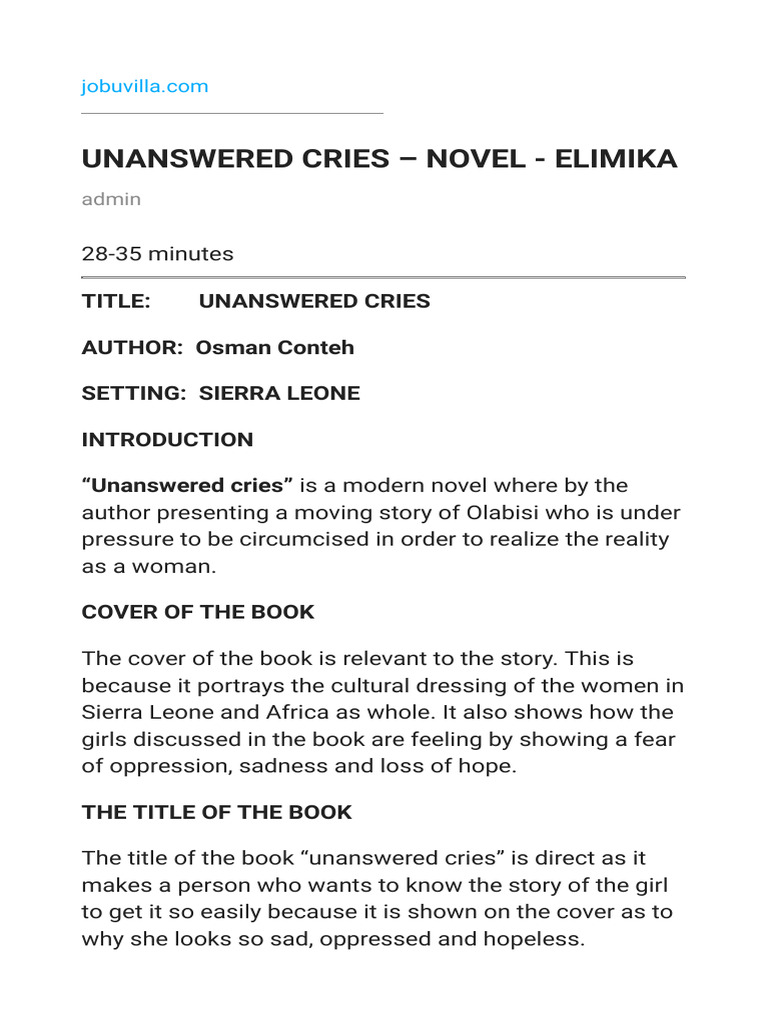 Unanswered Cries - Novel - Elimika-1 | PDF | Female Genital Mutilation