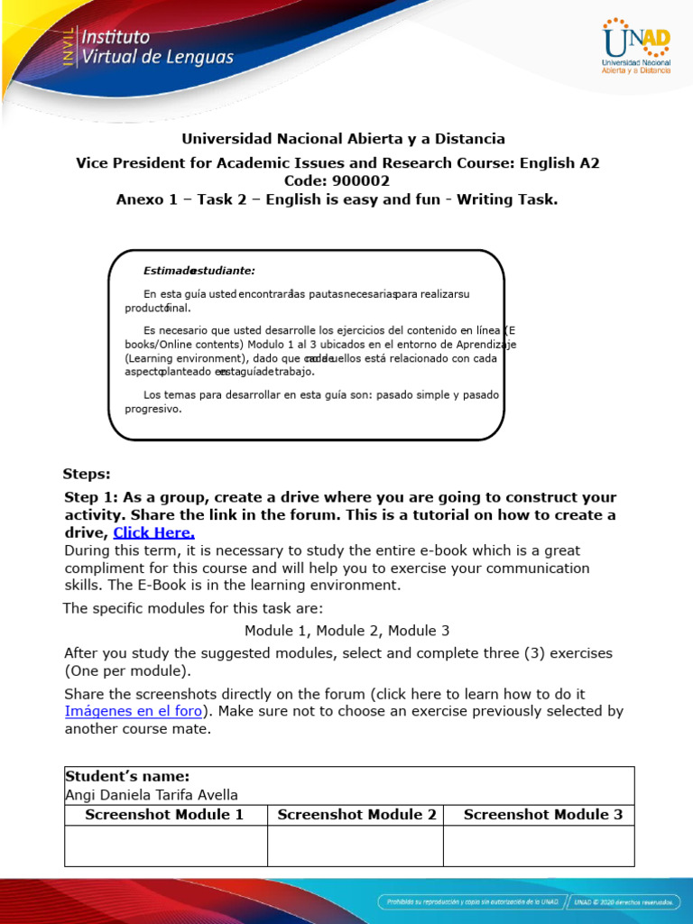 Anexo 1 - Task 2 - English Is Easy and Fun. Writing Task | PDF
