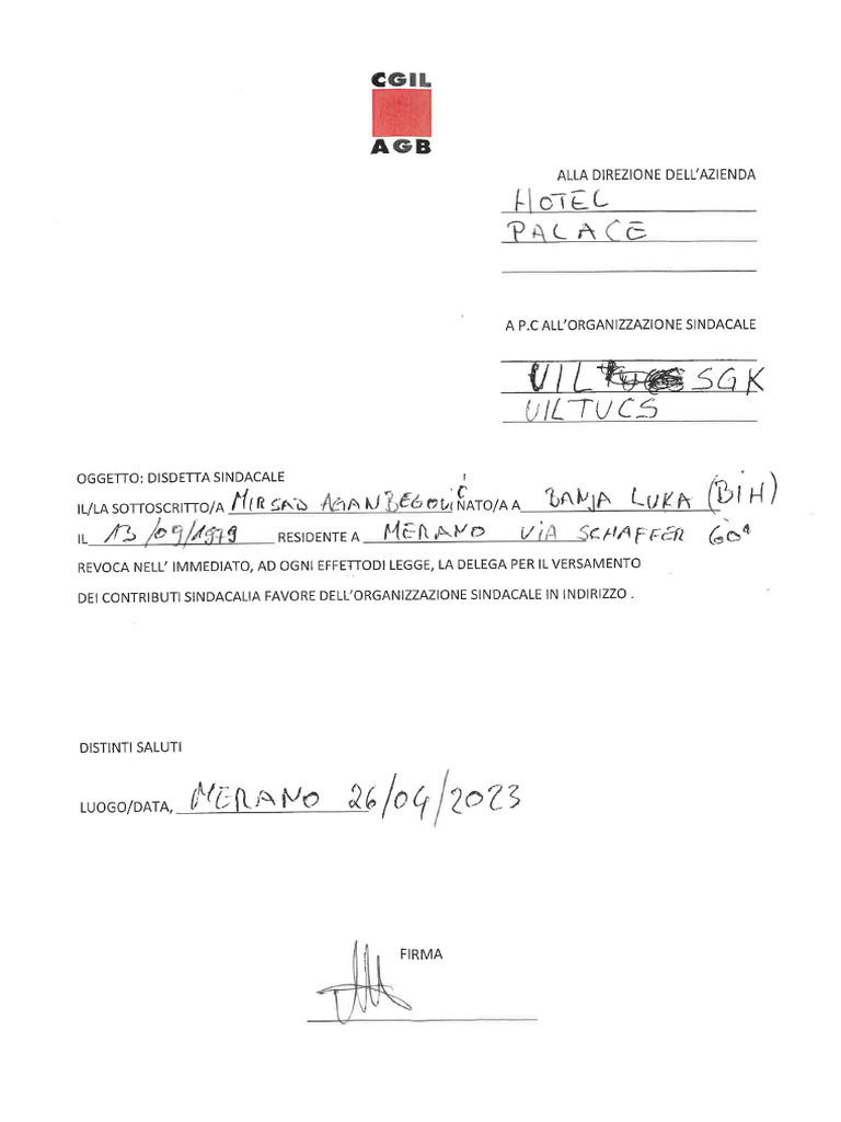 Revoca Sindacale 26.04.2023 | PDF