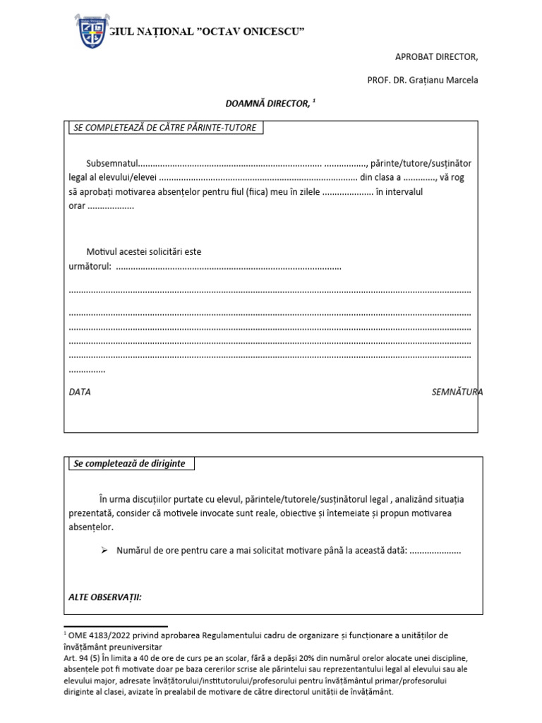 Cerere Motivare Absente | PDF