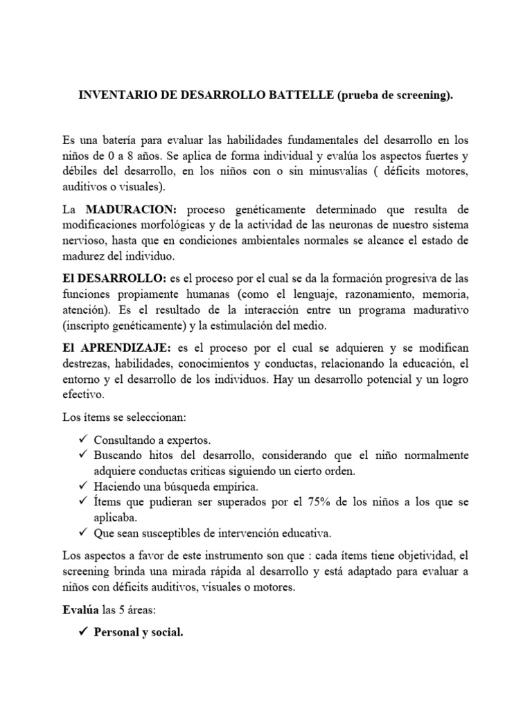 Inventario de Desarrollo Battelle | PDF