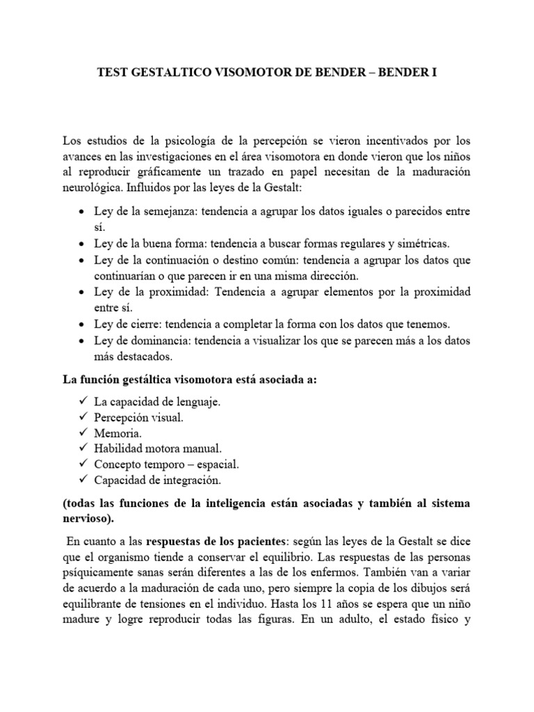 7 - Bender - Test Gestaltico Visomotor de Bender | PDF | Percepción ...