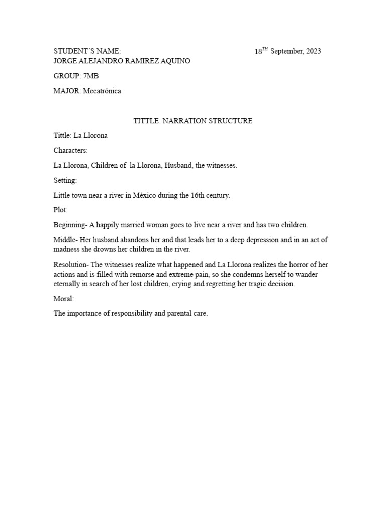 La Llorona: Narrative Structure Analysis | PDF
