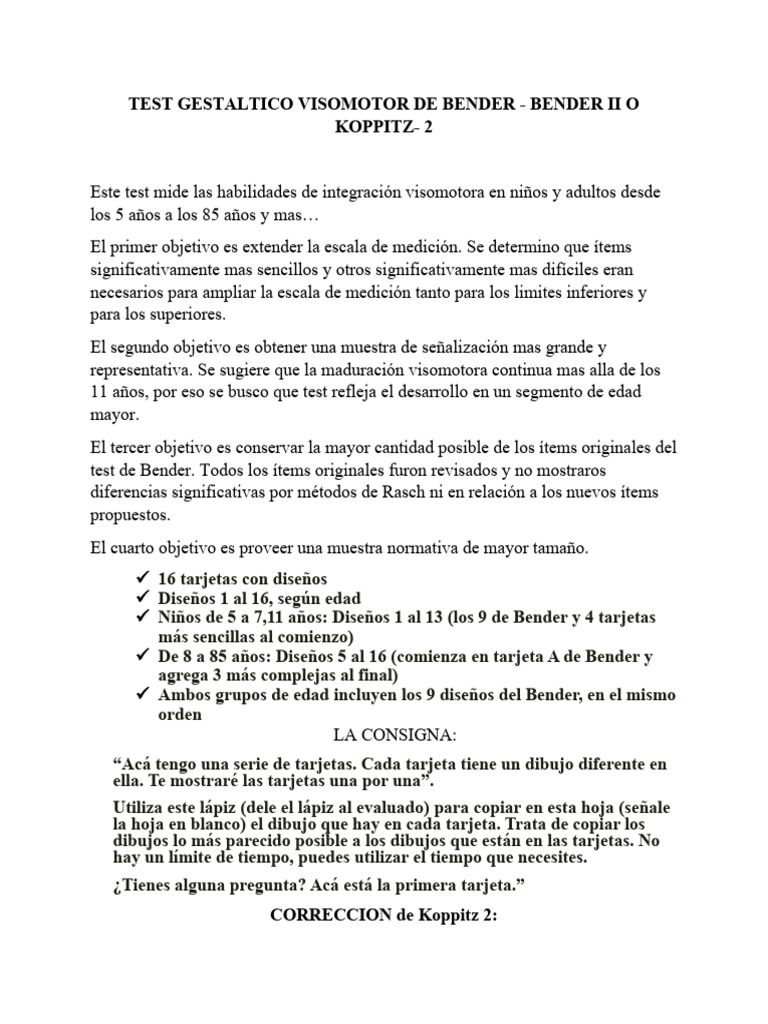 8 - Koppitz 2 - Test Gestaltico Visomotor de Bender Ii | PDF