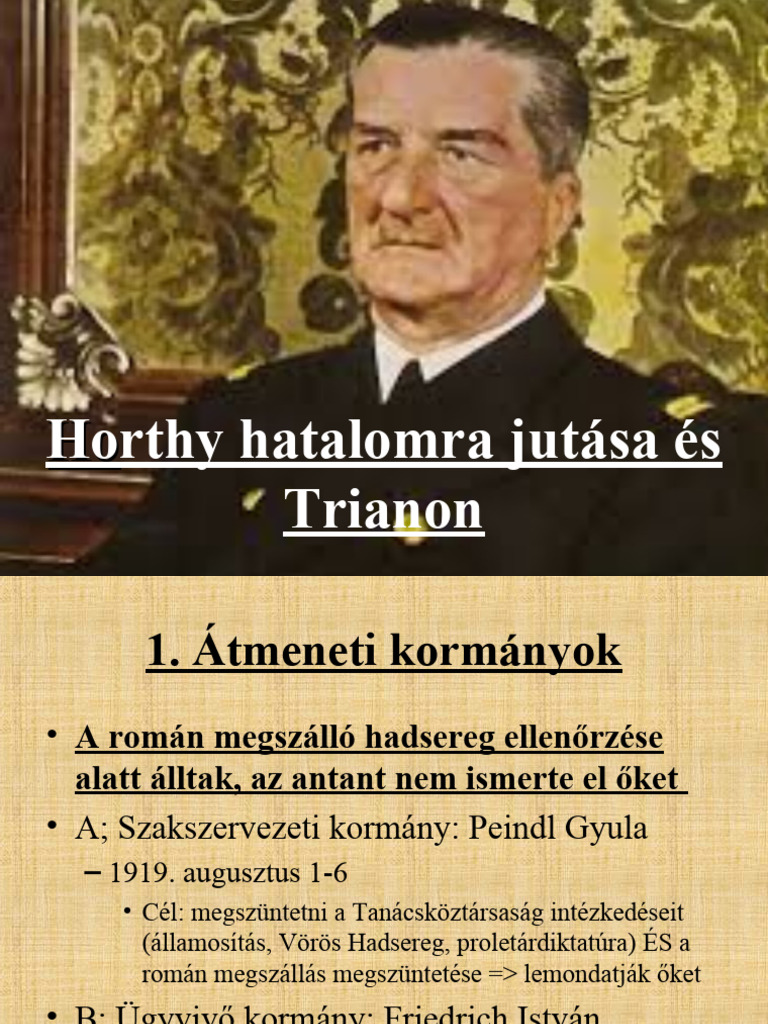 Horthy Hatalomra Jutása És Trianon | PDF