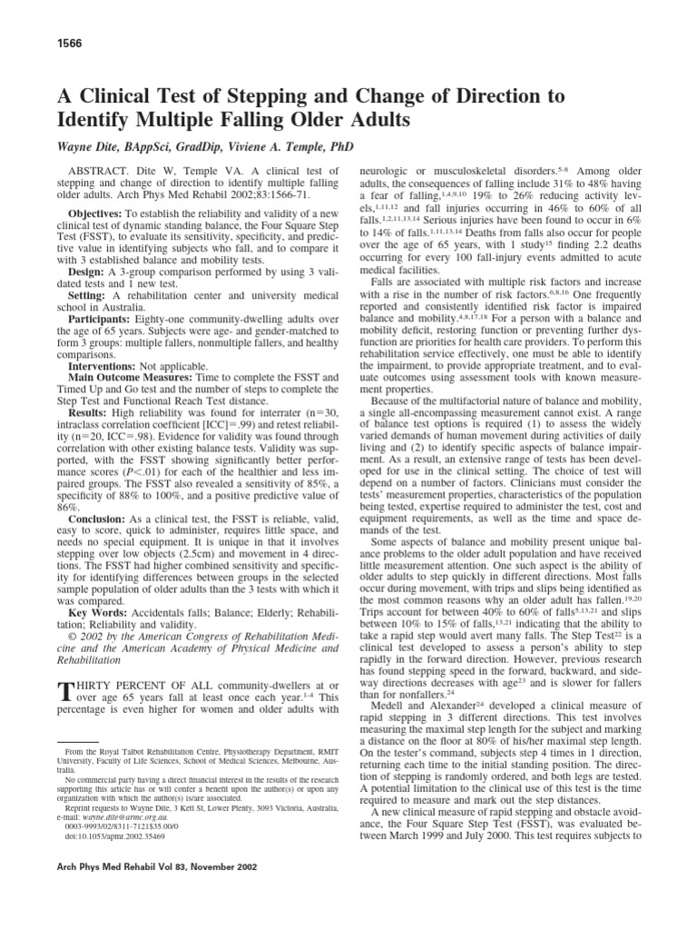 Dite 2002 Four Square Step Test | PDF