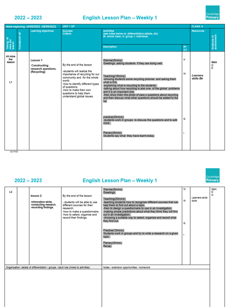 GP Lesson Plan (Y6) | PDF