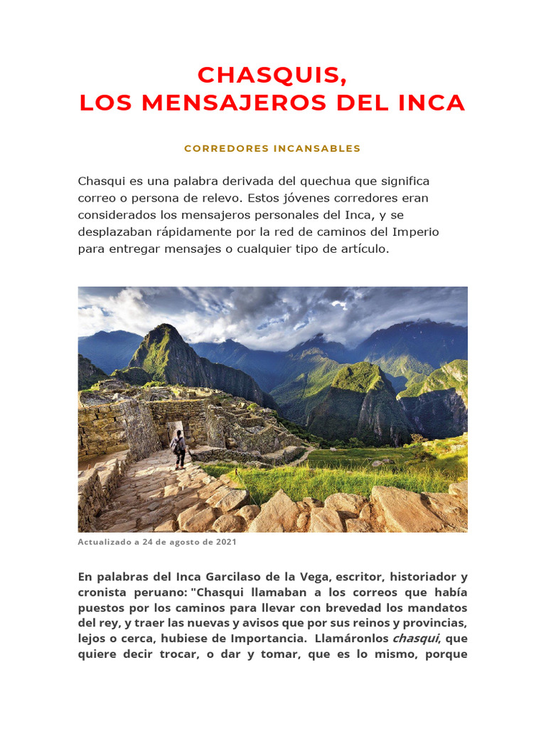 Chasquis Los Mensajeros Del Inca | PDF | Imperio Inca | Perú