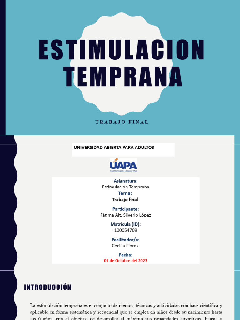 Plantilla Trabajo Final Estimulacion Temprana | PDF
