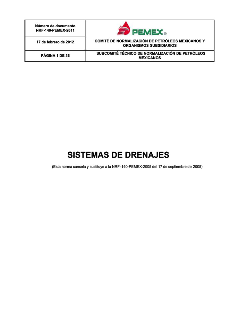 Nrf-140-Pemex-2011 Drenajes | PDF