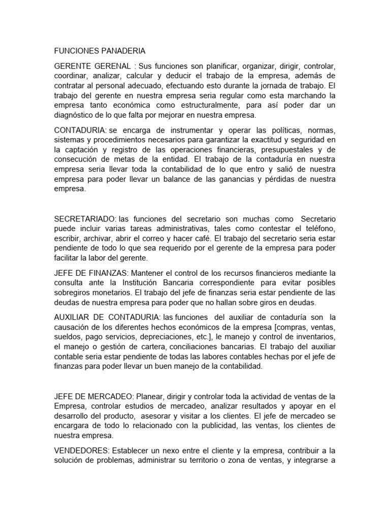 Estructura y Funciones en Panadería | PDF | Marketing | Business