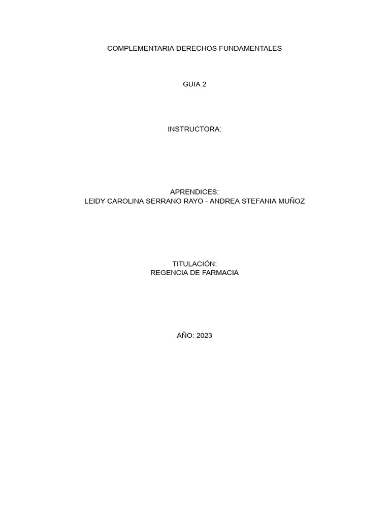 Guia 2 Complementaria Derechos Fundamentales | PDF