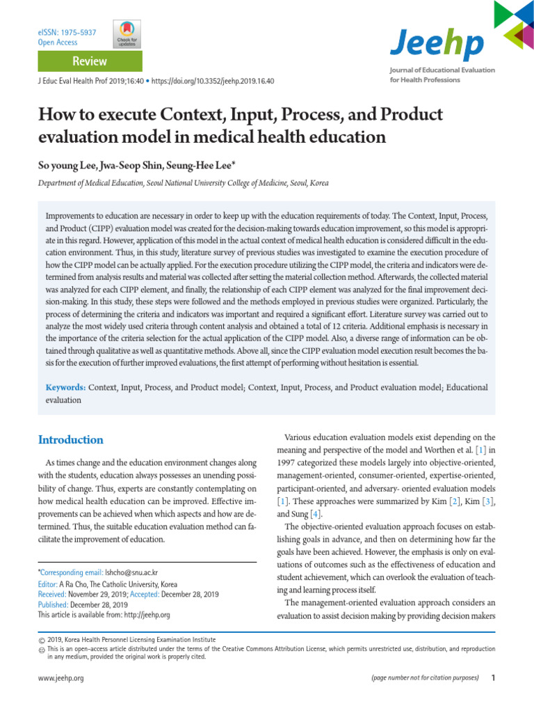 How To Execute CIPP Evaluation Model in Medical Health Education | PDF