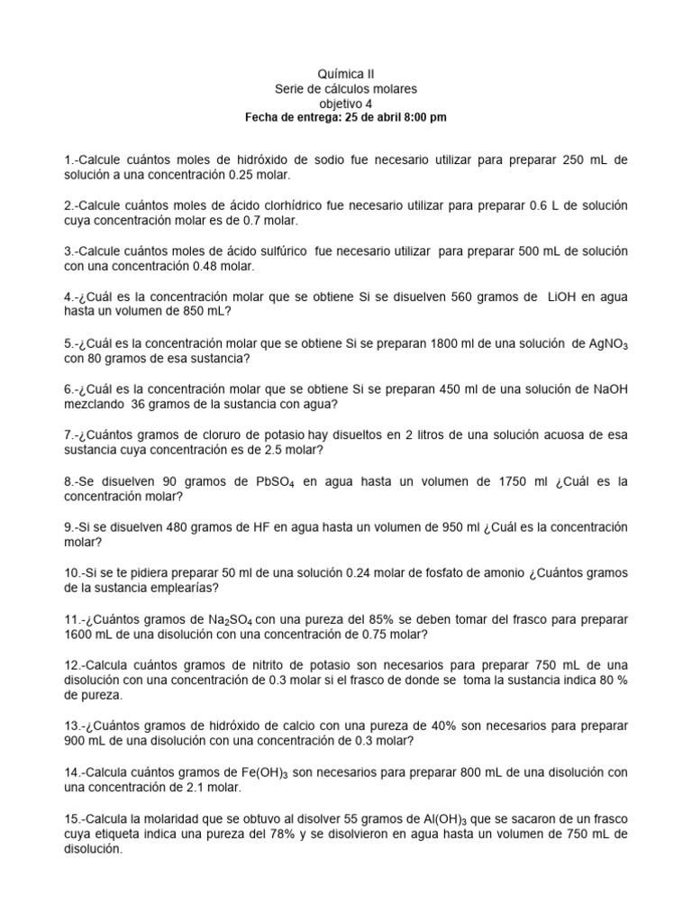 Serie de Molaridad Obj 4 | PDF | Concentración | Hidróxido de sodio Serie de Molaridad Obj 4 | PDF | Concentración | Hidróxido de sodio