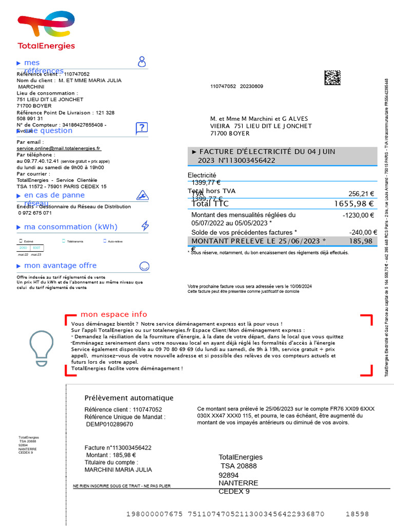 Facture d'électricité TotalEnergies 2023 | PDF | Taxe sur la valeur ...